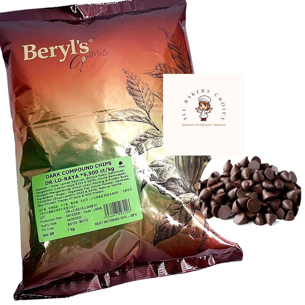 Beryl's Dark Compound Chocolate Chip 1Kg, 500g, 250g Coklat Chip | Dark ...
