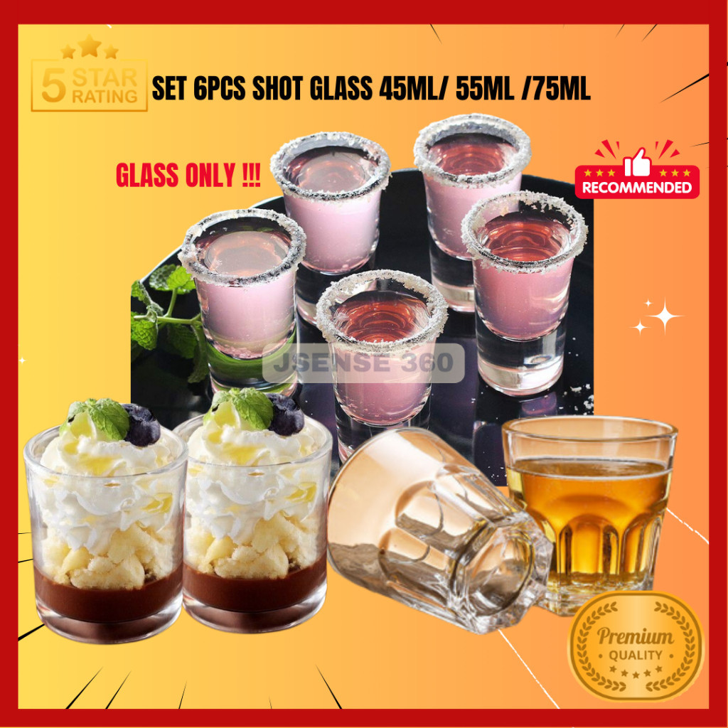 Shot Glass 6pc set Bar KTV 45ml/ 55ml /75ml Bullet Glass Small Spirit ...