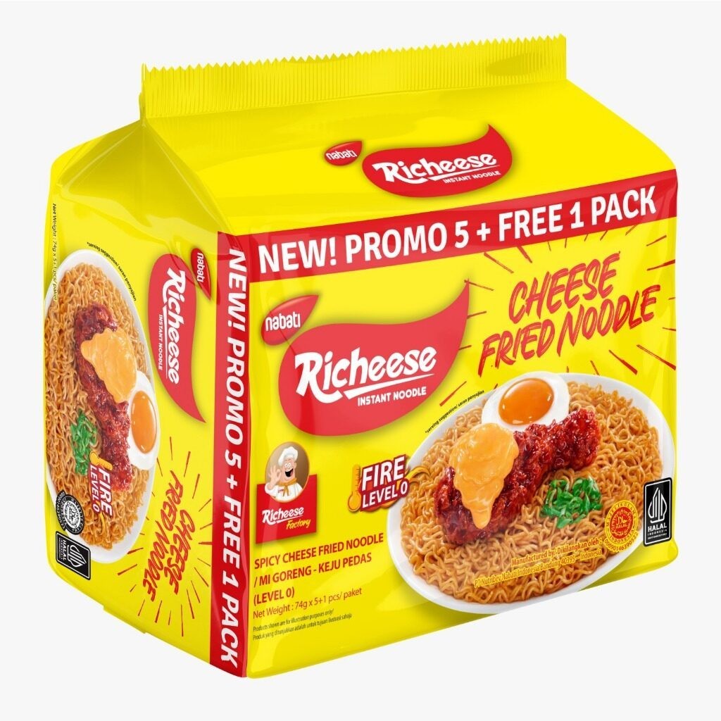 NABATI Richeese Spicy Cheese Fried Noodle Fire Level 0 Fire Level 3 ...