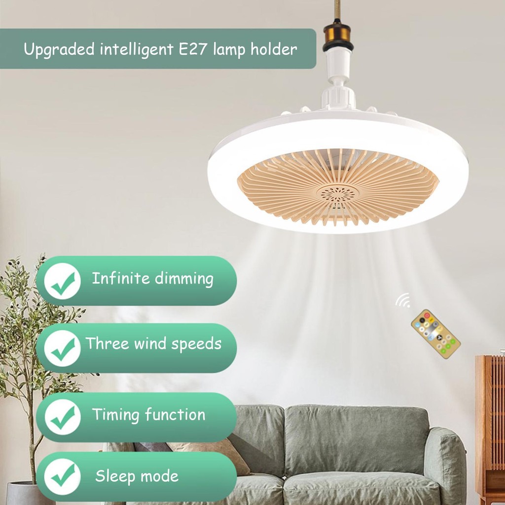 E27 Ceiling Fans With Lights Bedroom Mini LED Ceiling Fan Lights Silent ...