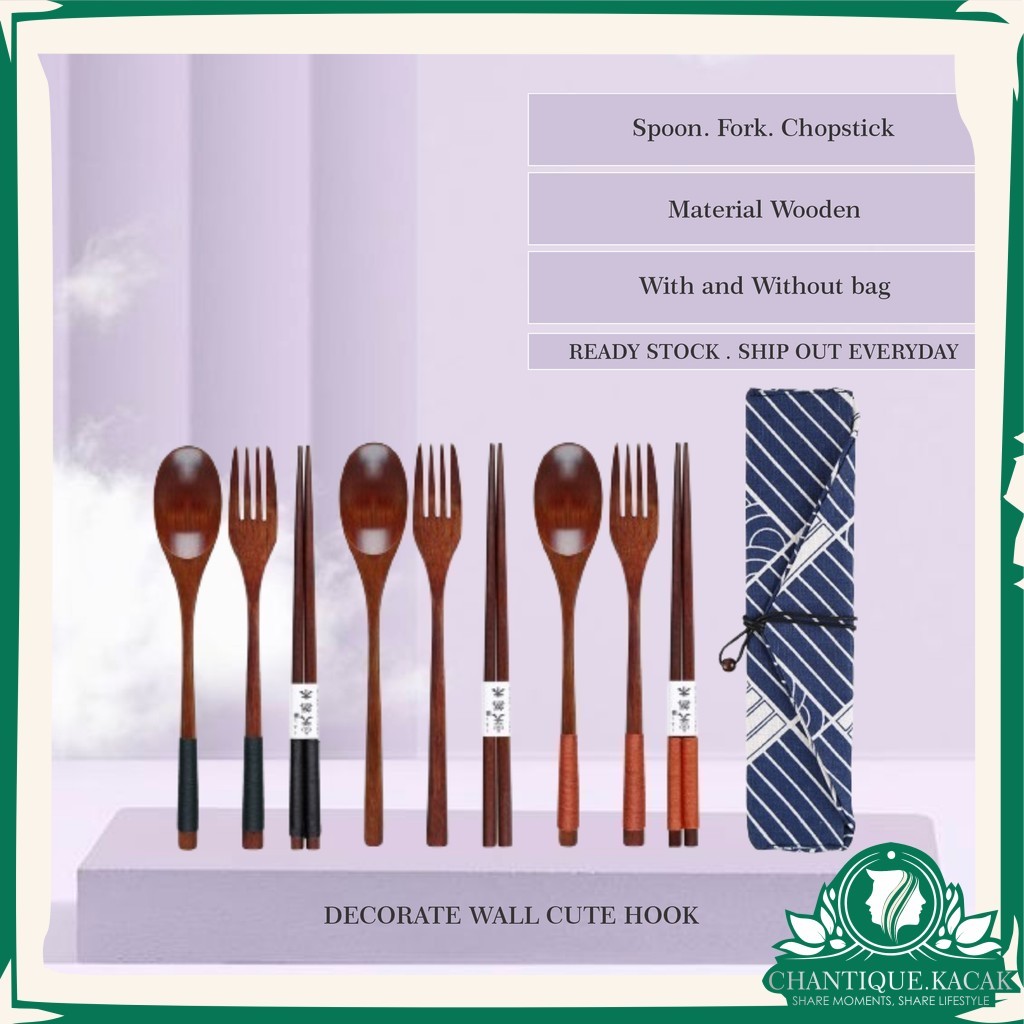 CK Natural Spoon Chopstick Set Tableware Japanese Vintage Wooden Eco ...