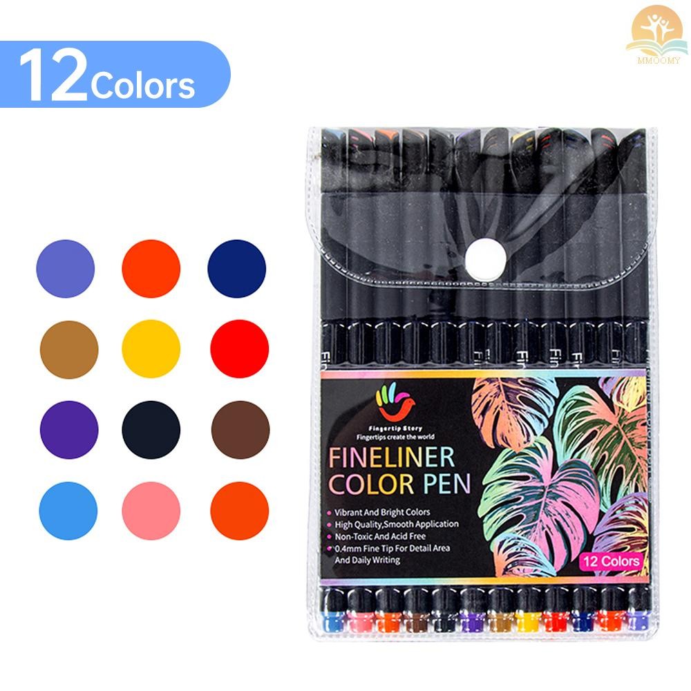 12 Color Fineliner Fine Point Pens 0.4mm Tip Markers for Journaling ...