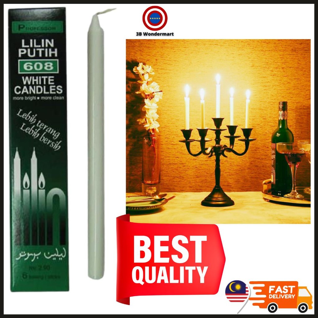 White Candles Lilin Putih 608 1 Box X 6Pcs 6 Batang Sticks | Shopee ...