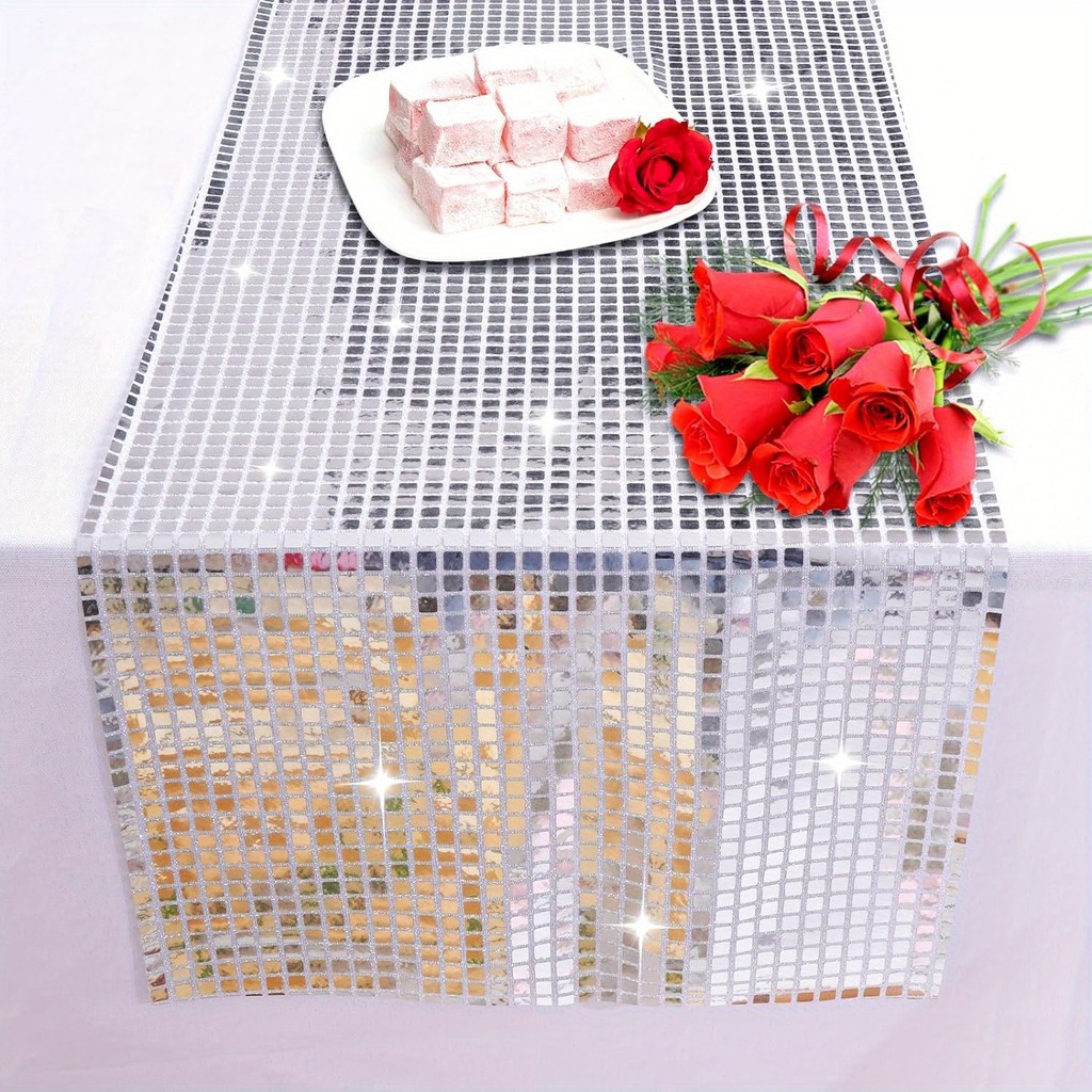 1pcs Glitter Disco Table Runner, Mirror Silver Disco Party Tablecloth ...