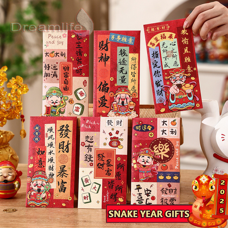 6PCS CNY Angpow Packet 2025 Snake New Year's Red Envelope Creative God ...