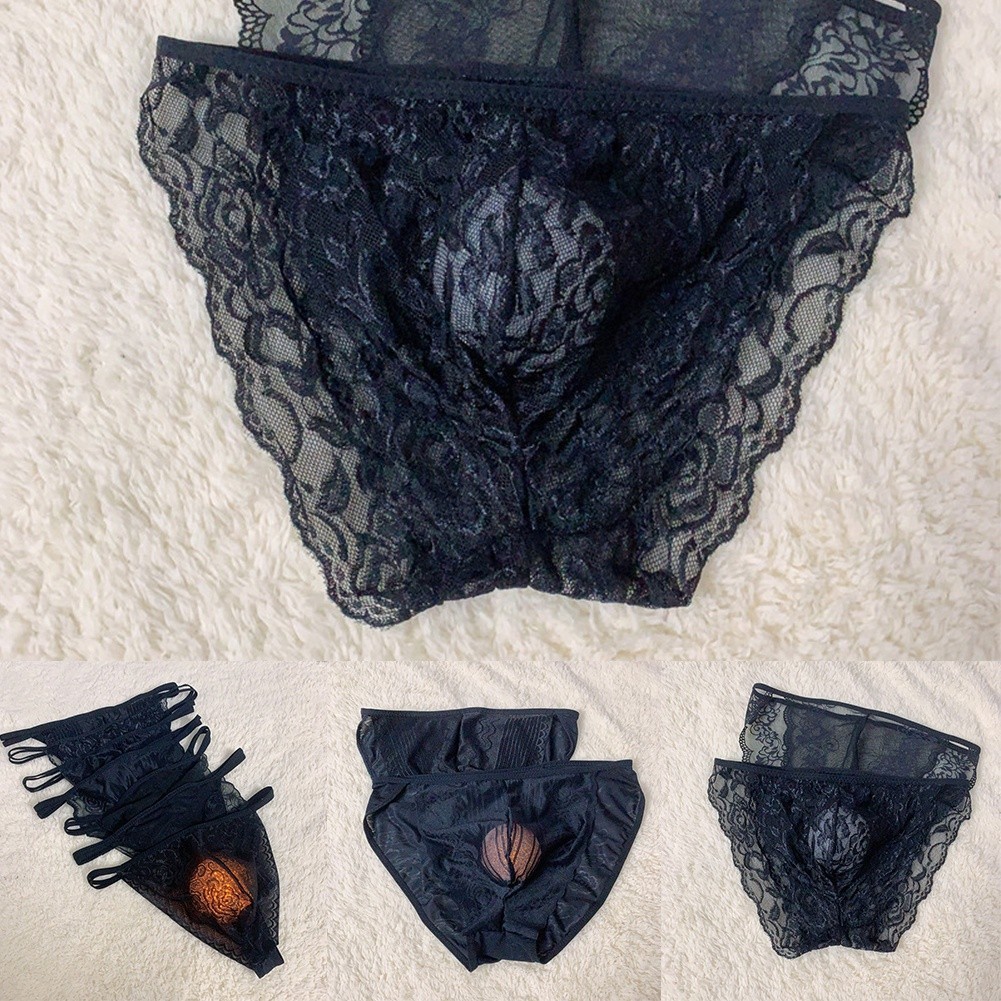 Men Sheer Lace Panties Pouch Briefs G-string Thongs Underwear ...