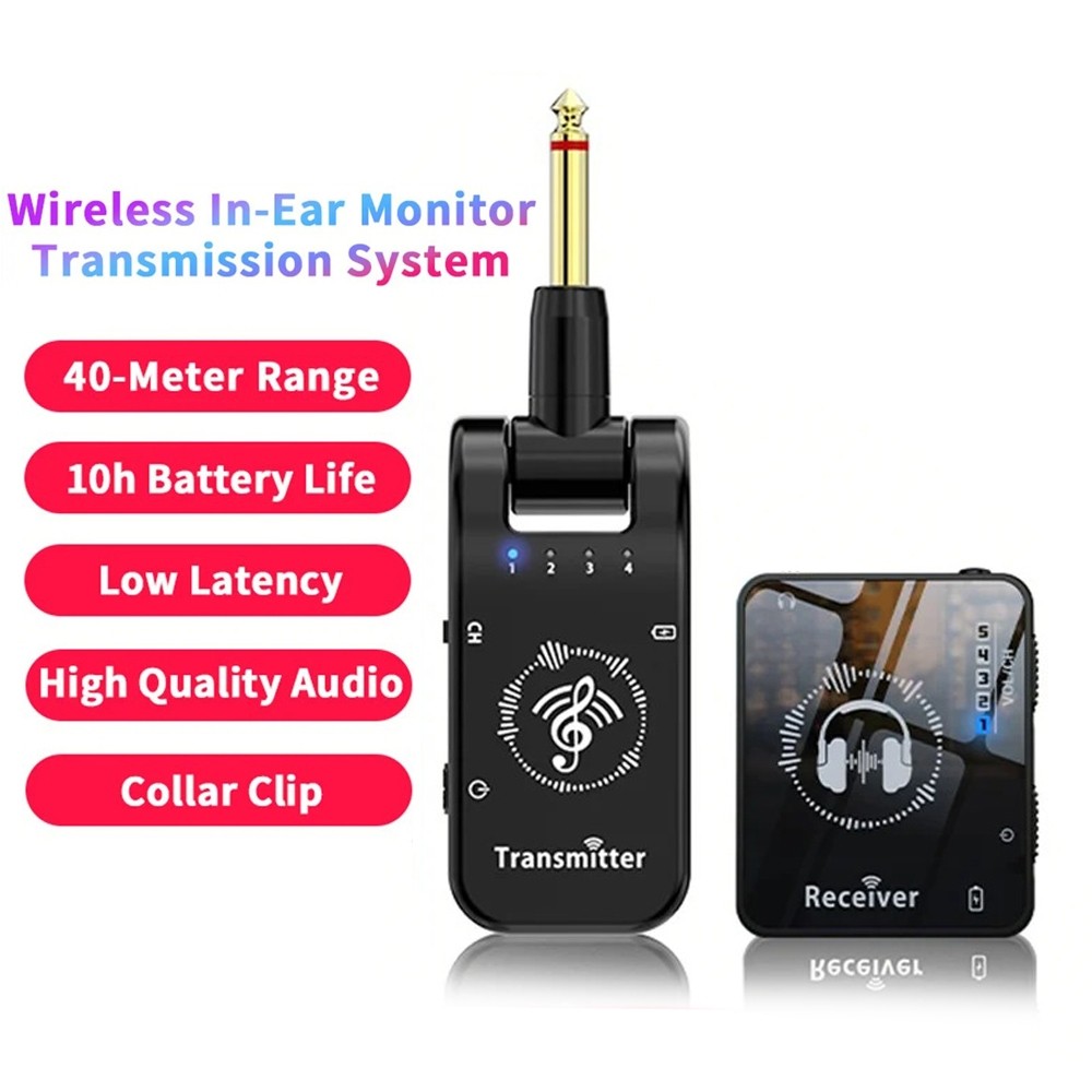 Wireless in-Ear Monitor System 2.4G Wireless IEM System Stage Monitor with Transmitter Receiver ...