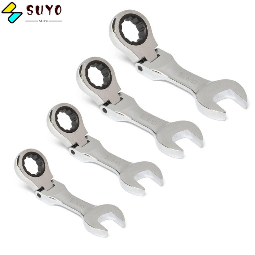 SUYO Pivoting Head Ratchet, Metric Hand Tool Flexible Mini Short Handle ...