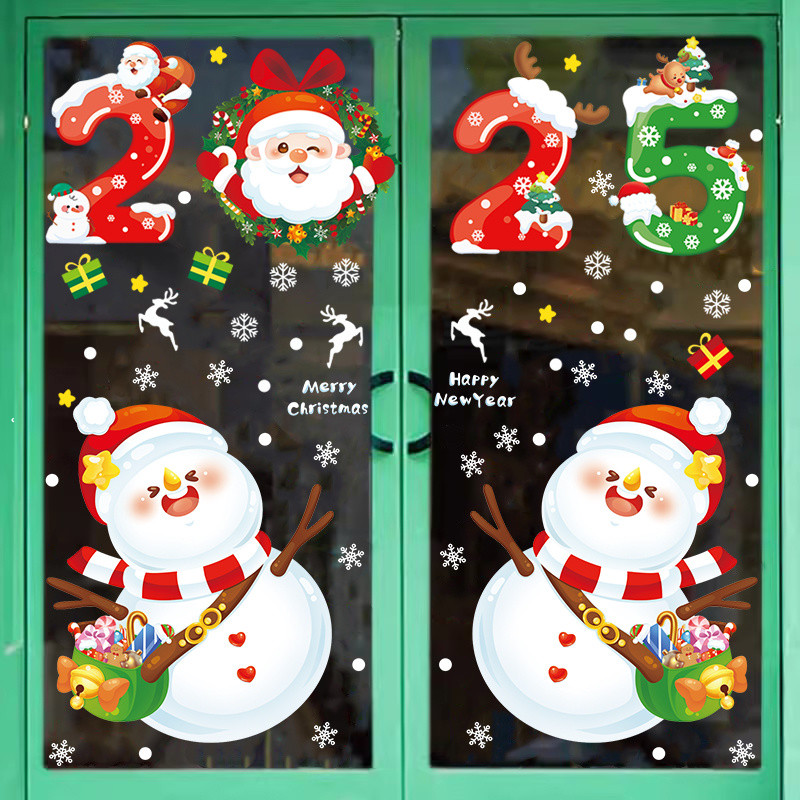 Christmas Stickers Shop Scene Layout Decorations Window Glass Door ...