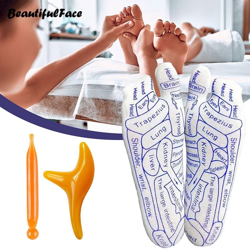 1 Pair Reflexology Massage Socks, Mid-Calf Foot Acupressure Map Socks ...