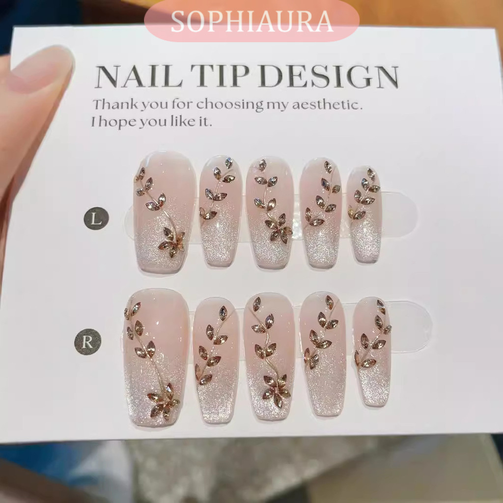 SOPHIAURA Ladylike Design Handmade Fake Nails Medium Trapezoid Shape ...