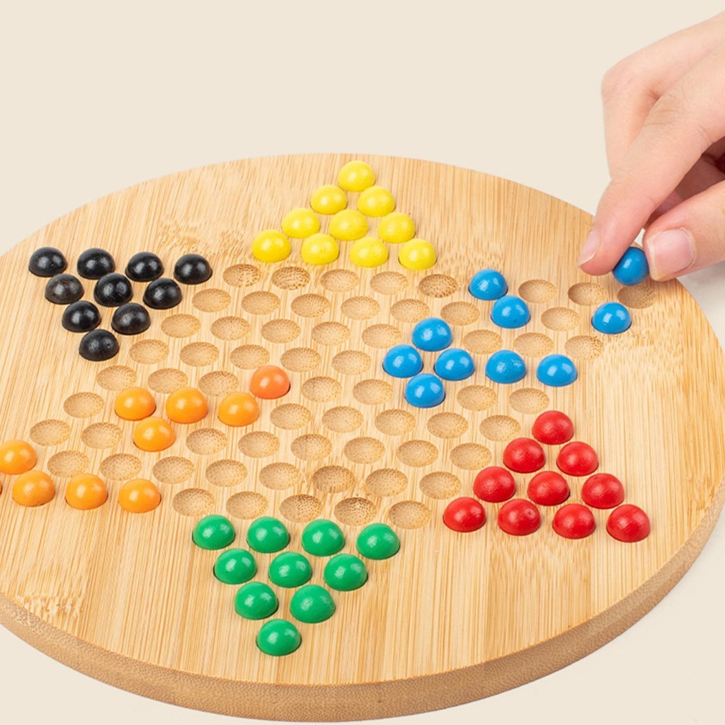 Wooden Chinese Checker Game Wood Board Hexagonal Checkers Family Board ...