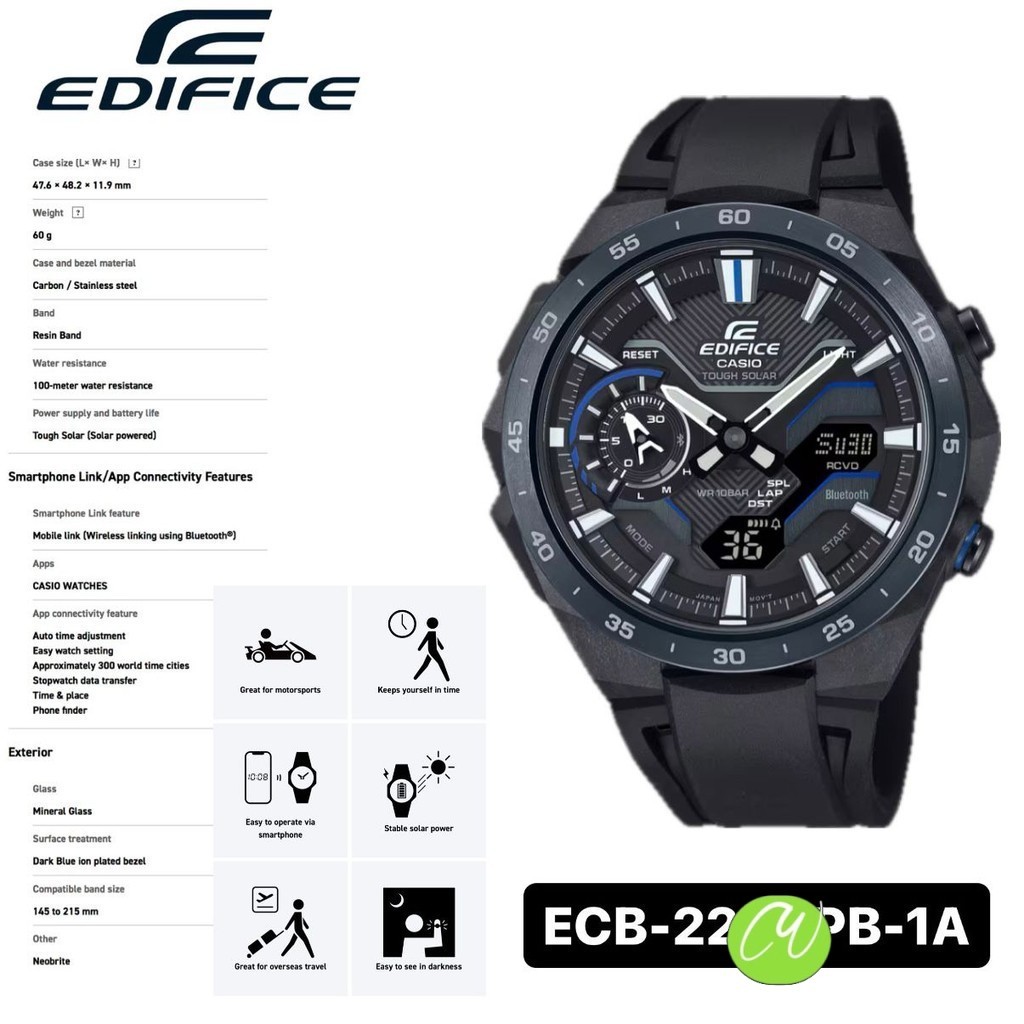 [ OFFICIAL CASIO WARRANTY ] EDIFICE ECB-2200PB-1A BLUETOOTH TOUGH SOLAR ...