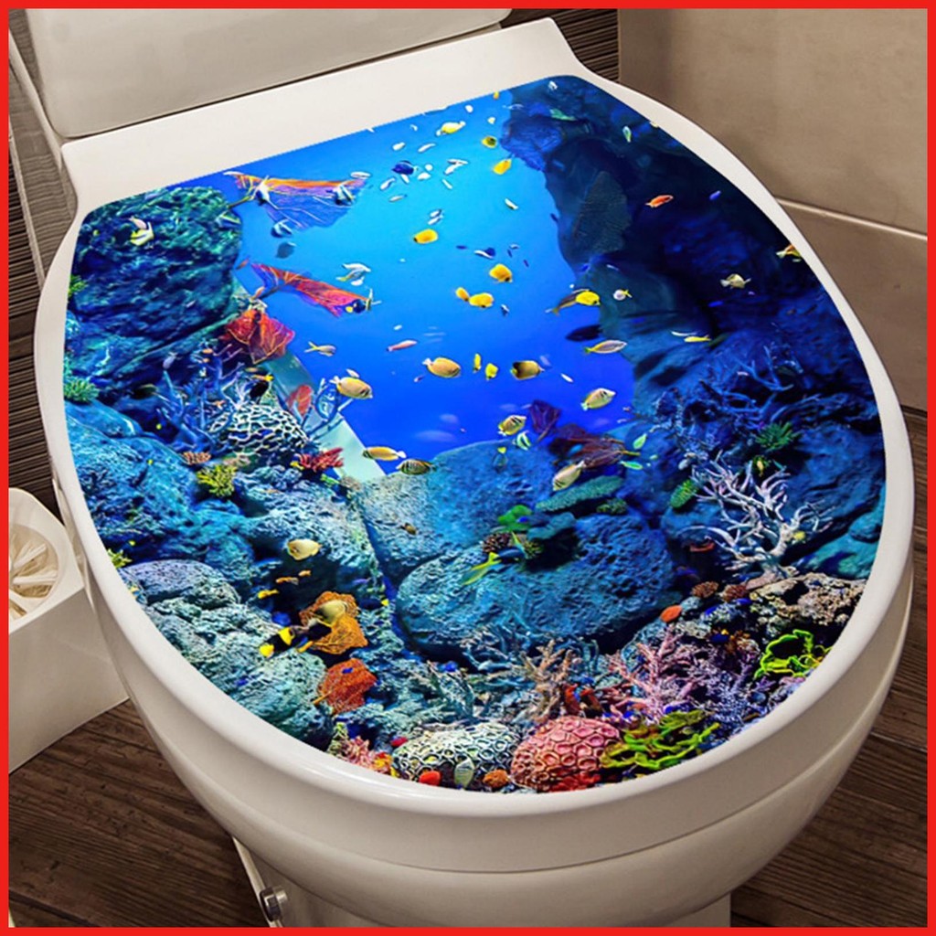 Toilet Seat Lid Stickers Self-Adhesive Wall Stickers & Murals Sea Theme ...