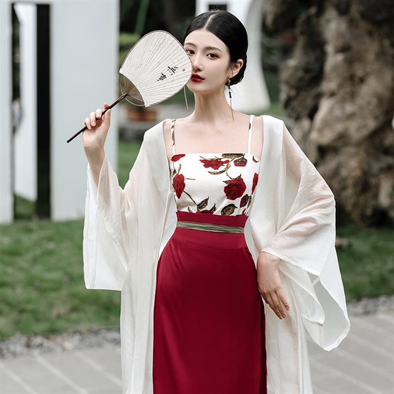 New Retro Floral Rose Print Hanfu Dress - Traditional Chinese Style ...