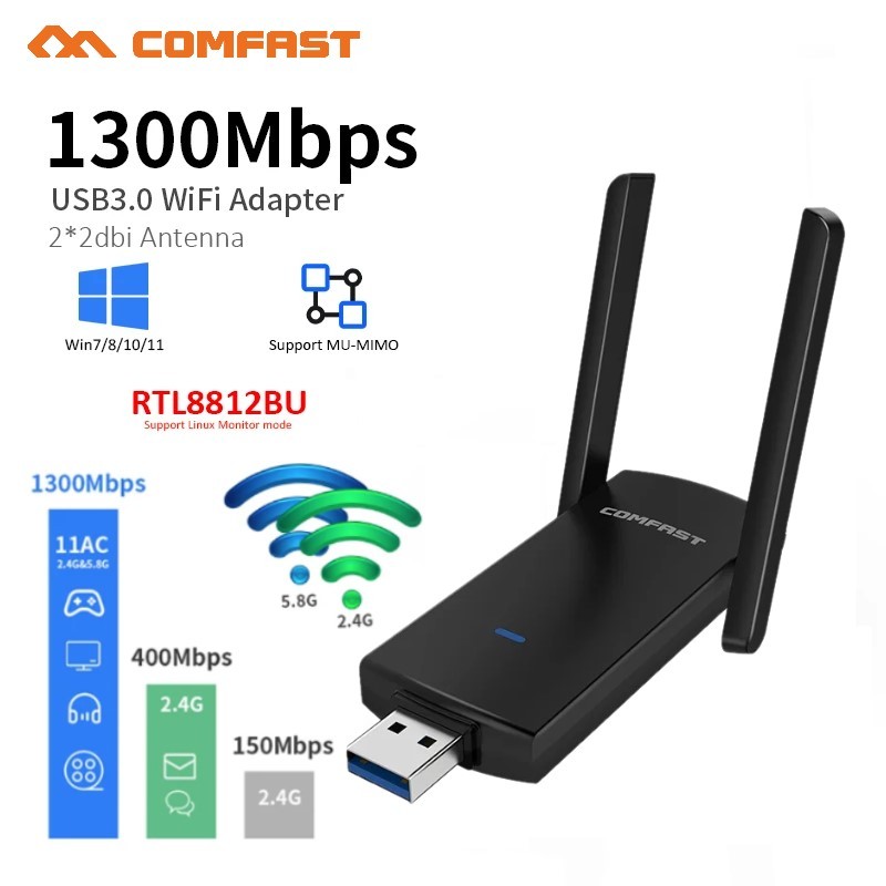 Comfast 1300Mbps Wifi Adapter 5GHZ USB3.0 Dual-Band Wifi Network ...