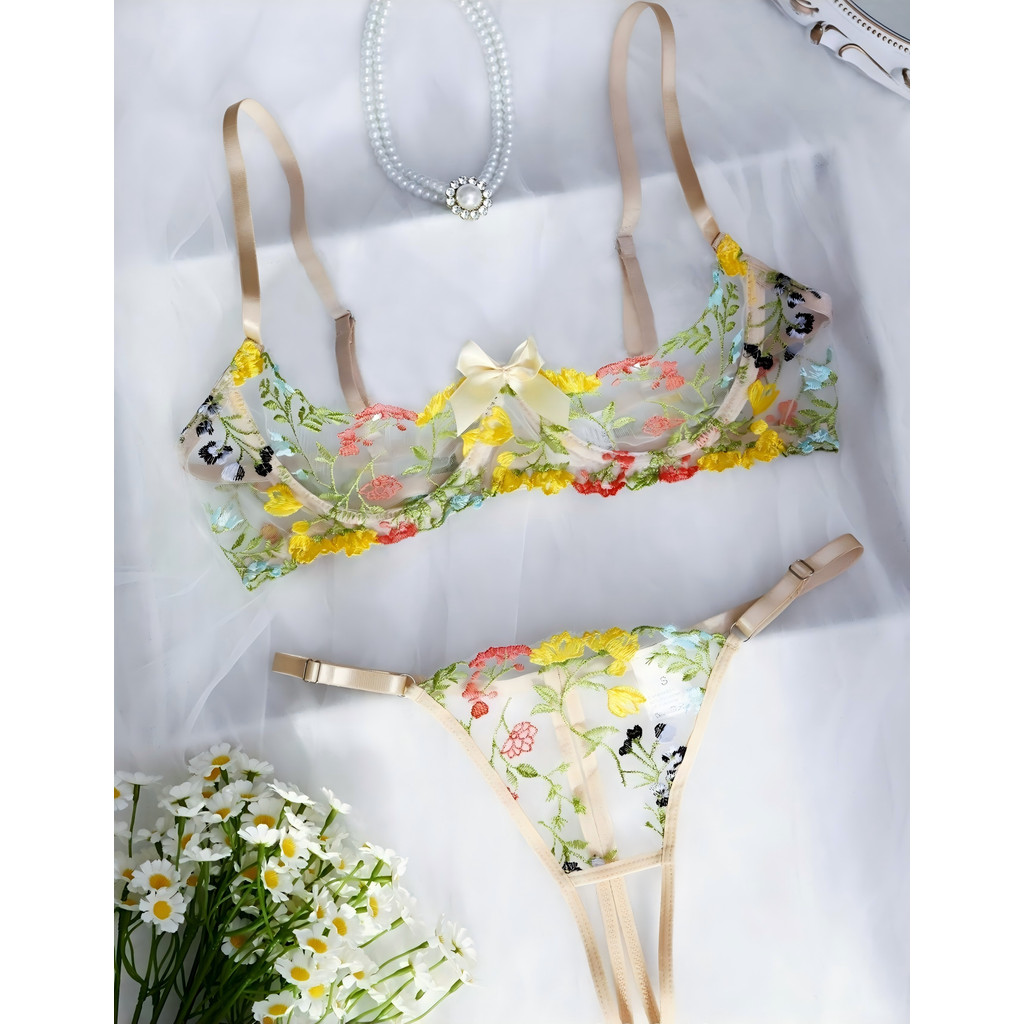 lingerie sexy open crotch with Elegant Floral Embroidery Half-Cup Bra ...