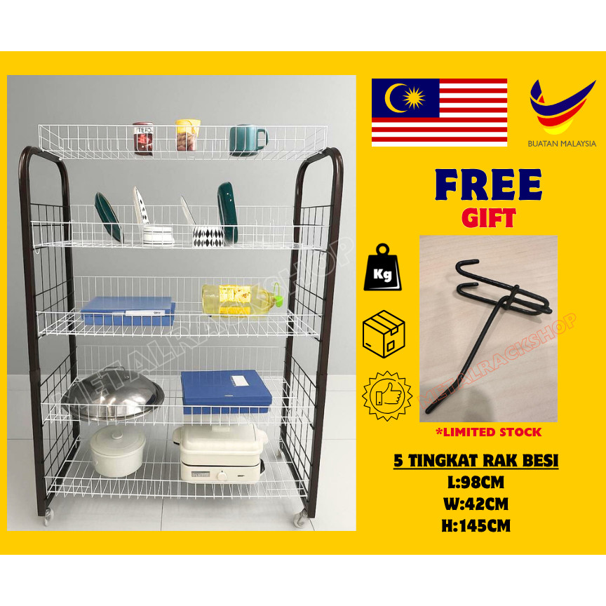 WM-555~5 Tier Heavy Duty Rack/5 Tingkat Rak dapur Roda/Rak pinggan ...