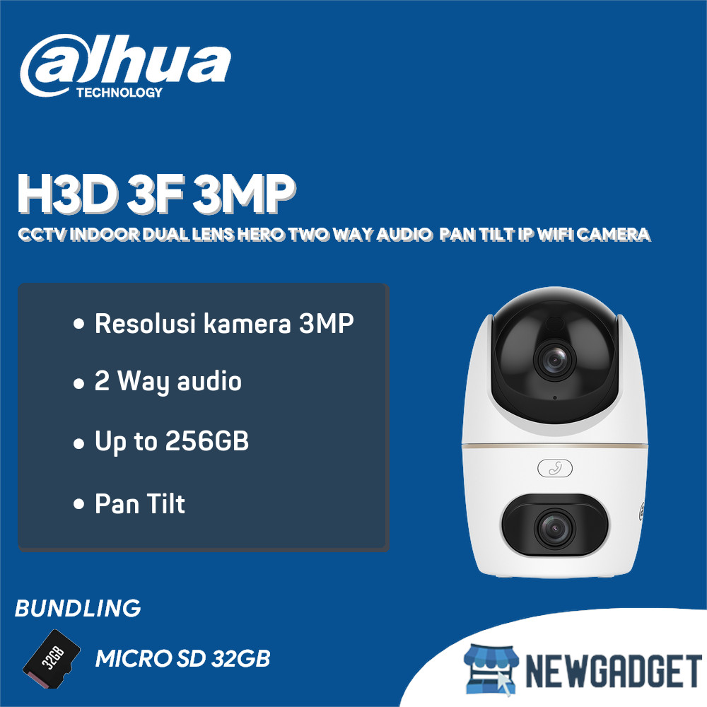 DAHUA H3D 3F 3MP CCTV INDOOR DUAL LENS HERO TWO WAY AUDIO PAN TILT IP ...