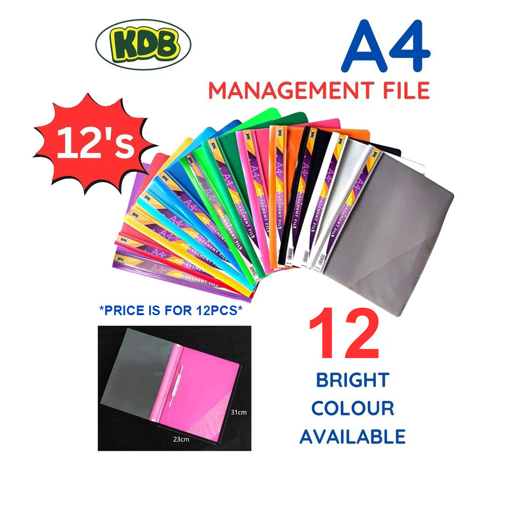 [ PACK OF 12'S ] A4 KDB-320 PP MANAGEMENT FILE (12 COLOURS AVAILABLE ...