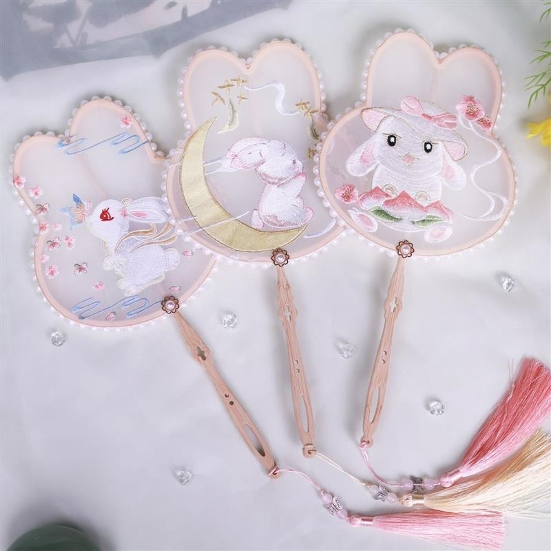 Children Ancient Cute Rabbit Embroidered Fan Hanfu Cheongsam Photo ...