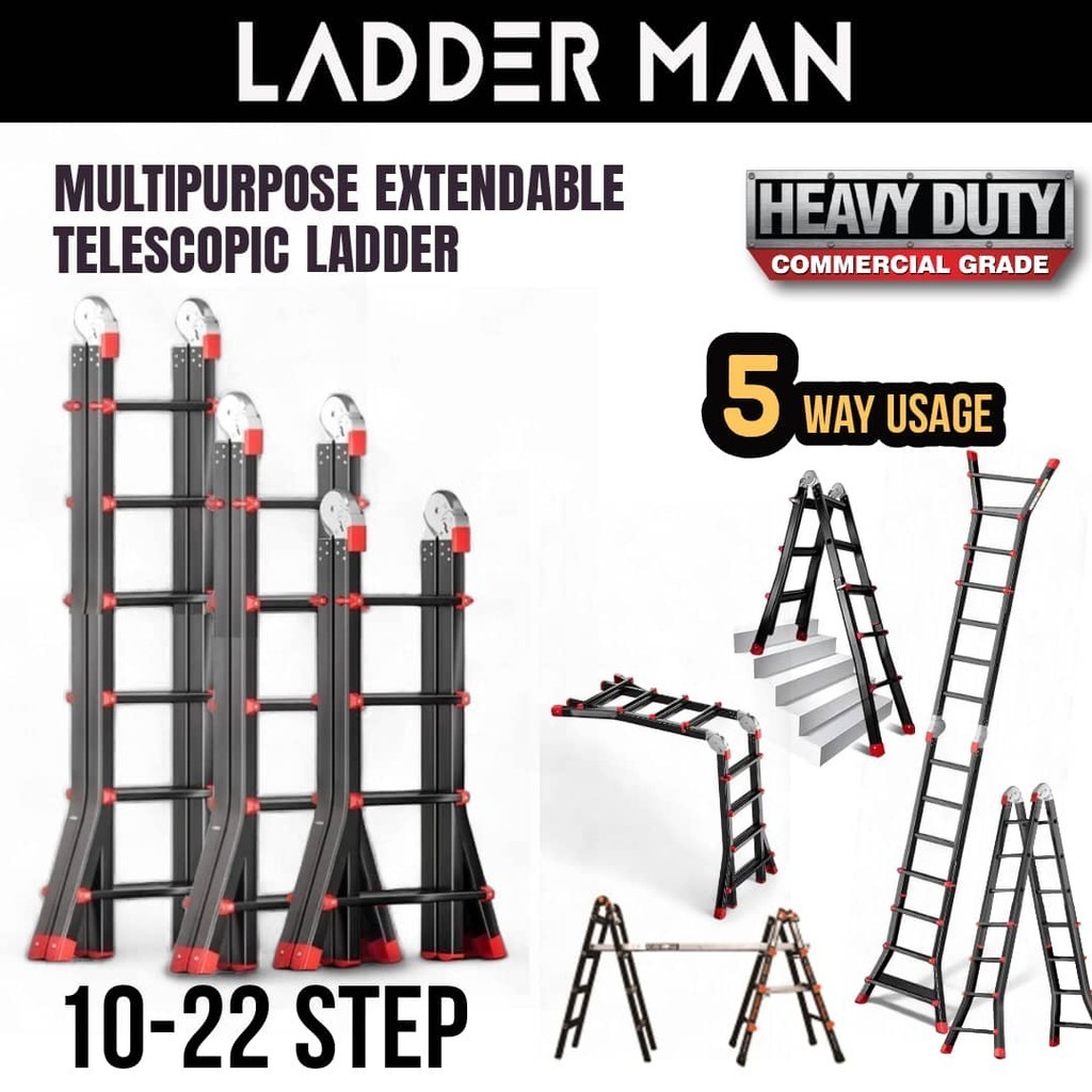 3/4/5/6 STEP Black Transformable Telescopic Extendable Ladder Heavy ...