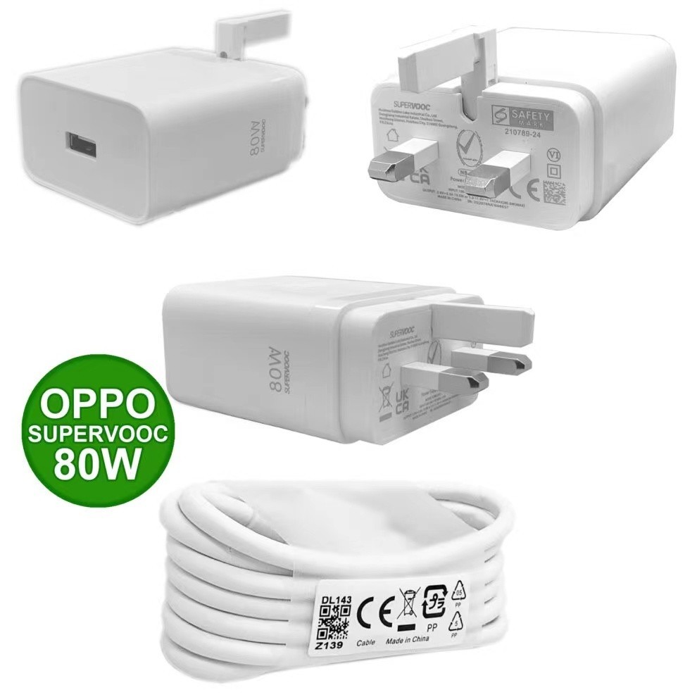 100% OPPO 80W SUPER VOOC Charger VOOC 3.0 Adapter With Type-C USB Cable ...