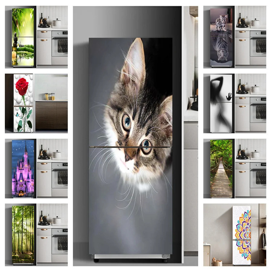 Custom Cute Cats Fridge Stickers Door Cover Refrigerator Wallpaper ...