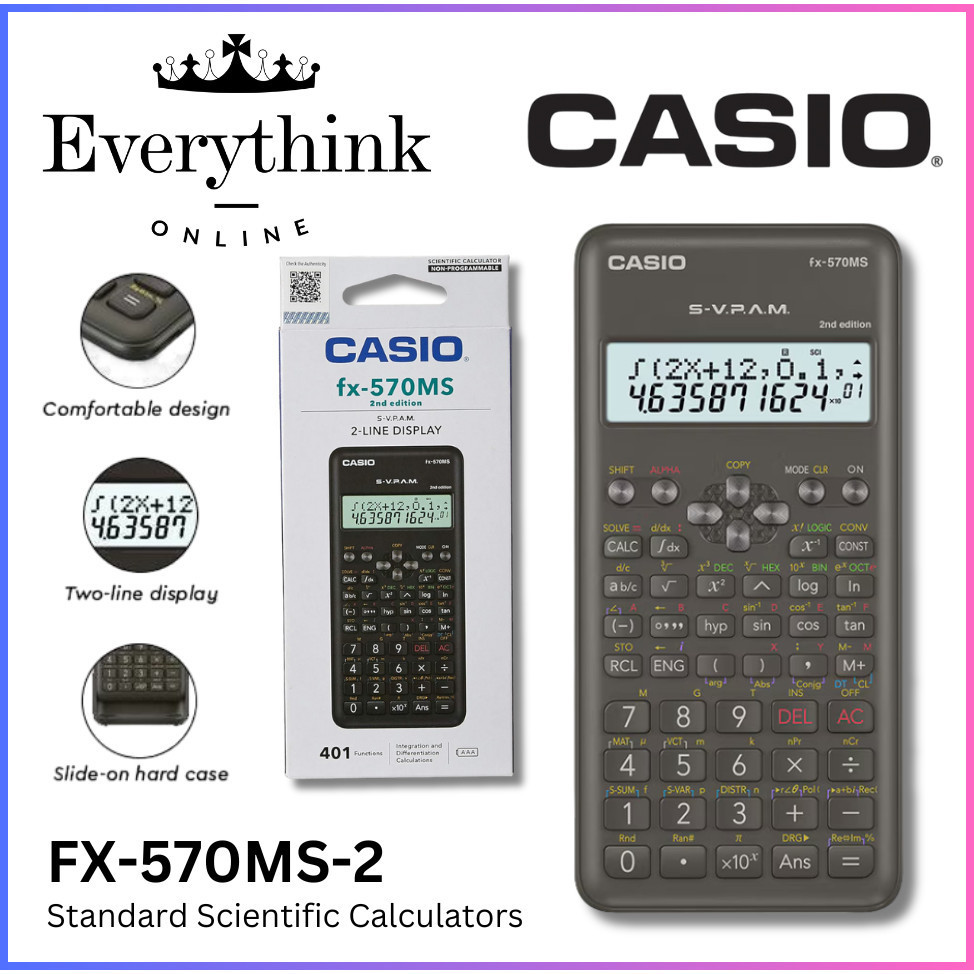 CASIO FX-570MS-2 STANDARD SCIENTIFIC CALCULATOR (2ND EDITION) WITH 2 ...