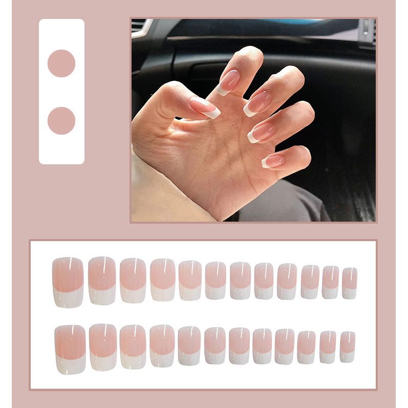 Fake Nails Set 24 Fake Nails with Cream White Border Design, Coated ...