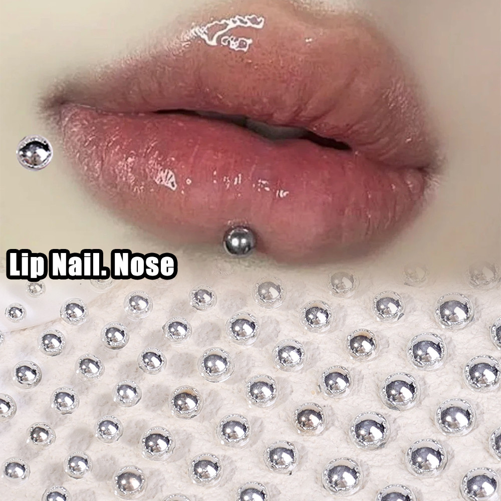 Silver Rhinestone Lip Nose Stud - Self-Adhesive Crystal Eyebrow Nail ...