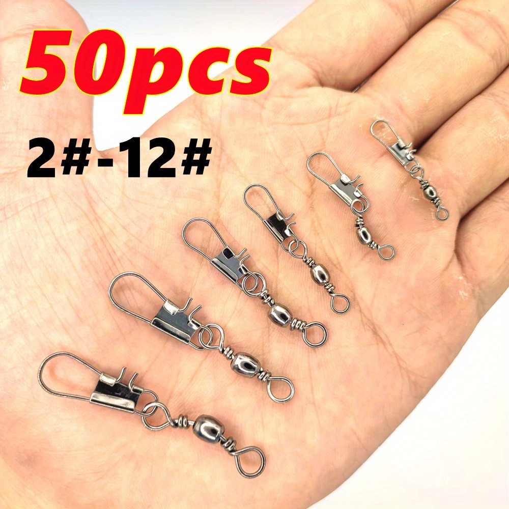 50Pcs #2-#12 Premium Fishing Snap Swivels Connectors Quick Connect Fishing Lures Fishing Tackle ...