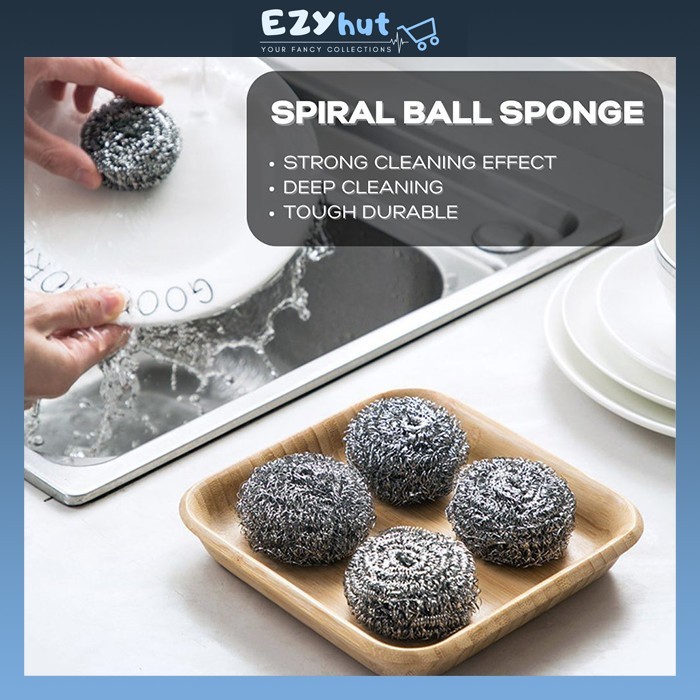 Stainless Steel Metallic Spiral Ball Sponge Scouring Dish Wash Washing ...