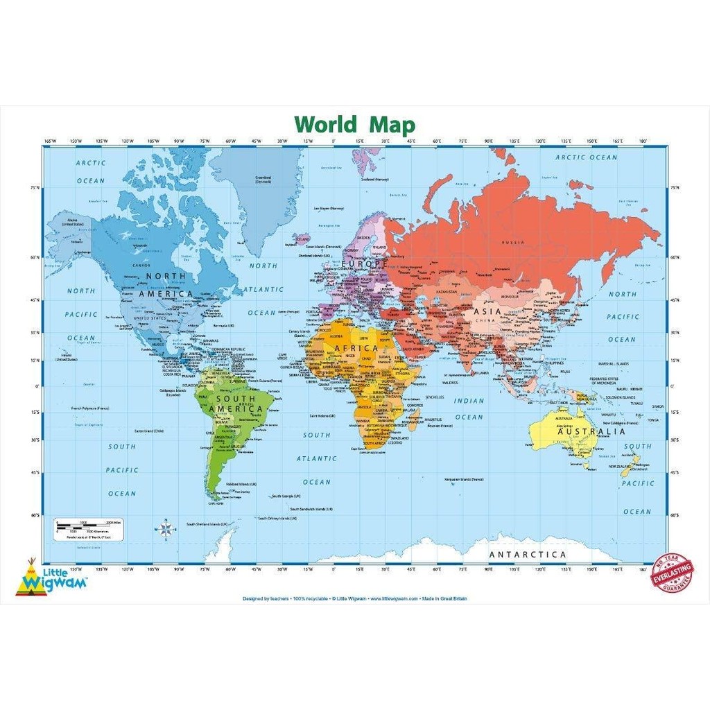 World Map Chart Tear-Resistant Educational Poster 1 inches | Shopee ...