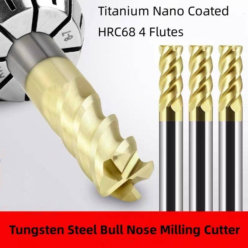 1PC 4 Flutes HRC68 Tungsten Steel Corner Radius Bull Nose End Mill ...
