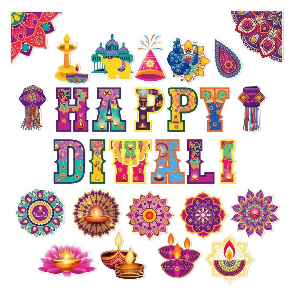 【46pcs/set】 New Diwali Wall Stickers Decoration Item Paper Deepavali ...