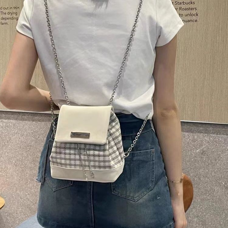 Chain Backpack Women's New Preppy Style Plaid Mini Backpack | Shopee ...