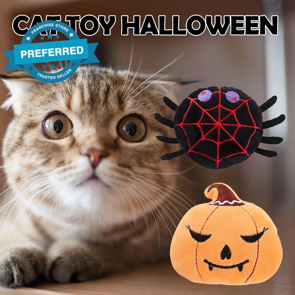 Cat Toy Halloween Pumpkin Spider Shaped Plush Self-hilarious Toy Cat ...