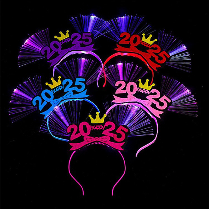 2025 Happy New Year LED Glow Headband Kids Adults Light Up Hair Bands ...