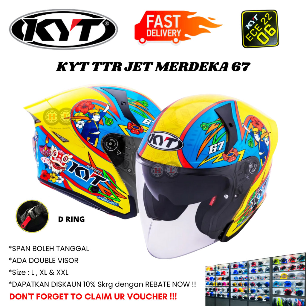 KYT TTR JET MERDEKA 67 HELMET DOUBLE VISOR - HELMET KYT OPEN FACE ...