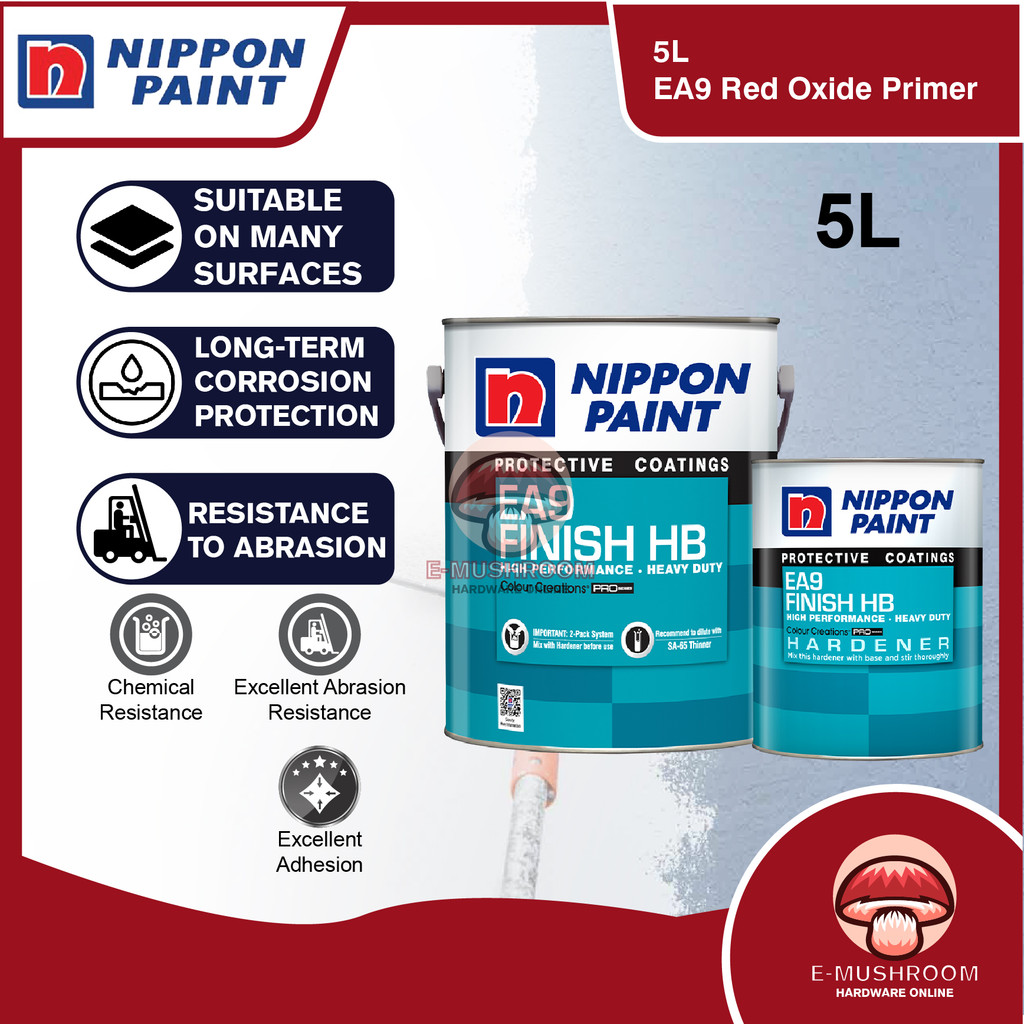 5L Nippon Paint Epoxy EA9 Red Oxide Primer With Hardener For Metal And ...