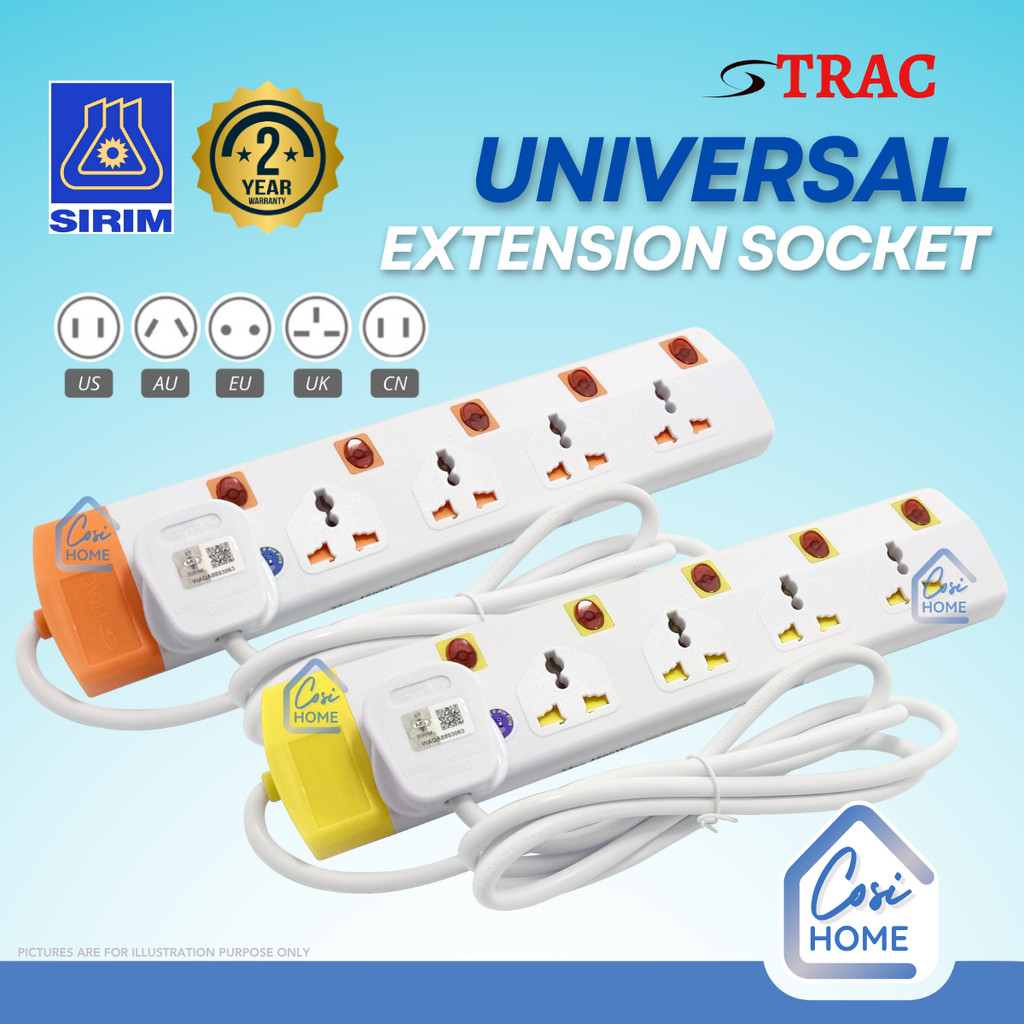SIRIM 3/4/5 Way International Universal Multi-Port Extension Socket ...