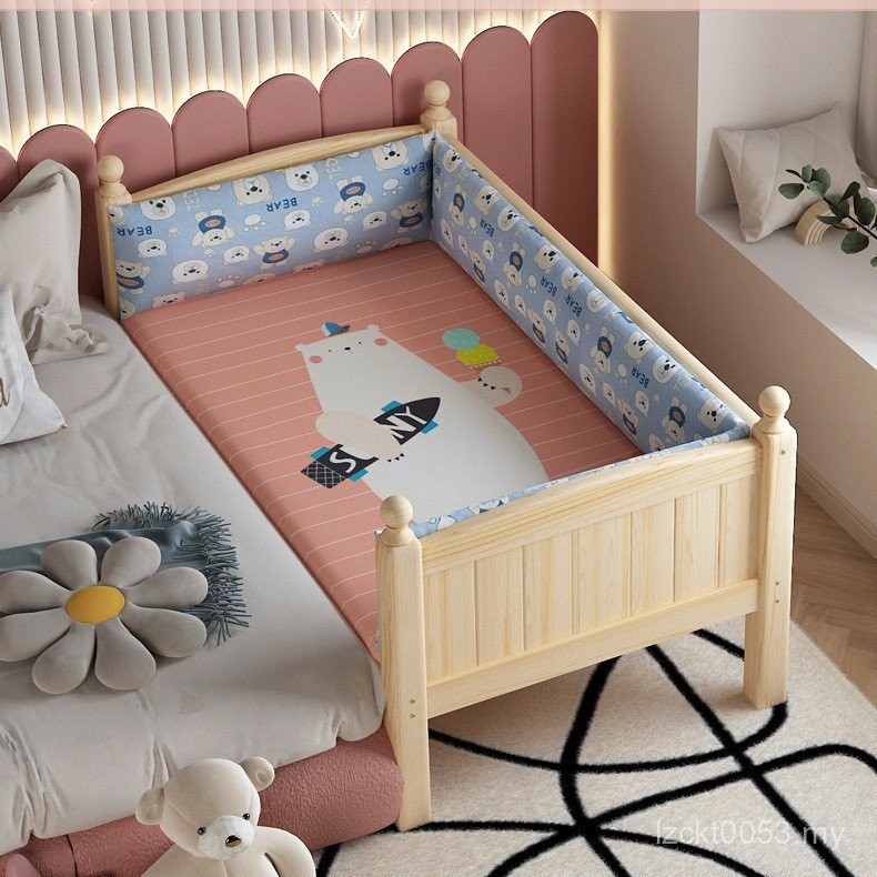 Bedside Bed Boy Stitching Widened Single Large Bed Solid Wood Baby ...