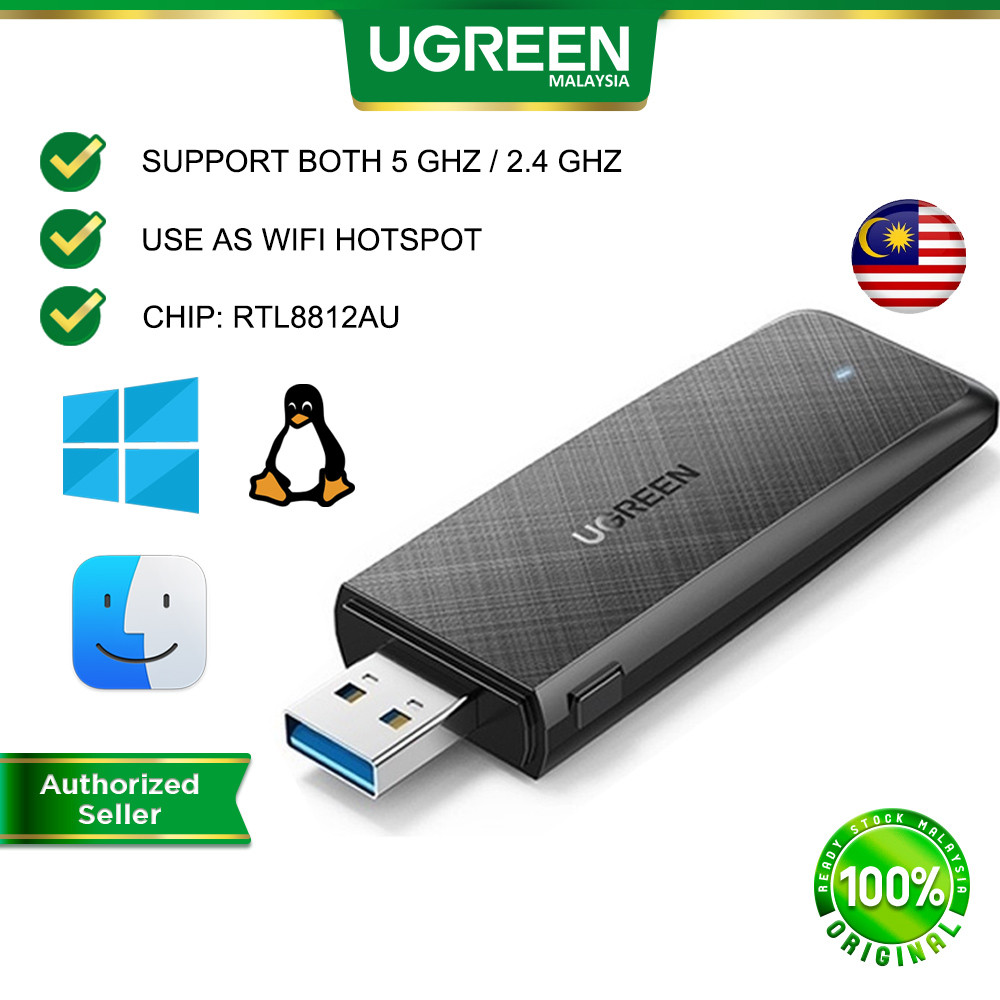UGREEN AC1300 Wifi Adapter Wireless Dongle 1300Mbps 5Ghz 2.4GHz Dual ...