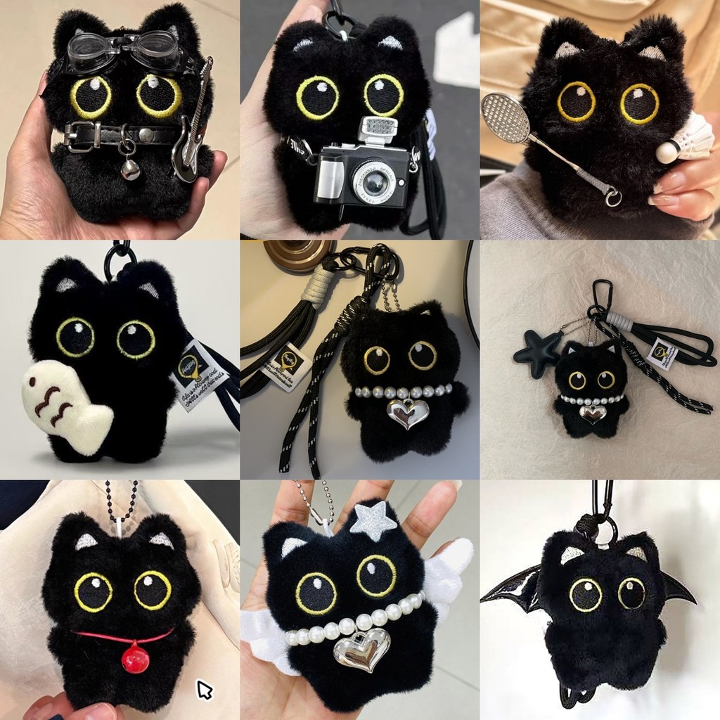 Black Kitten Series Keychains Soft Plush Cat Keyrings Cute Freinds ...