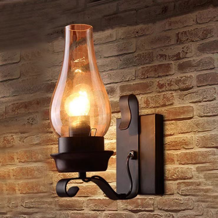 American retro rustic Candlestick paraffin wall lamp glass mood light ...