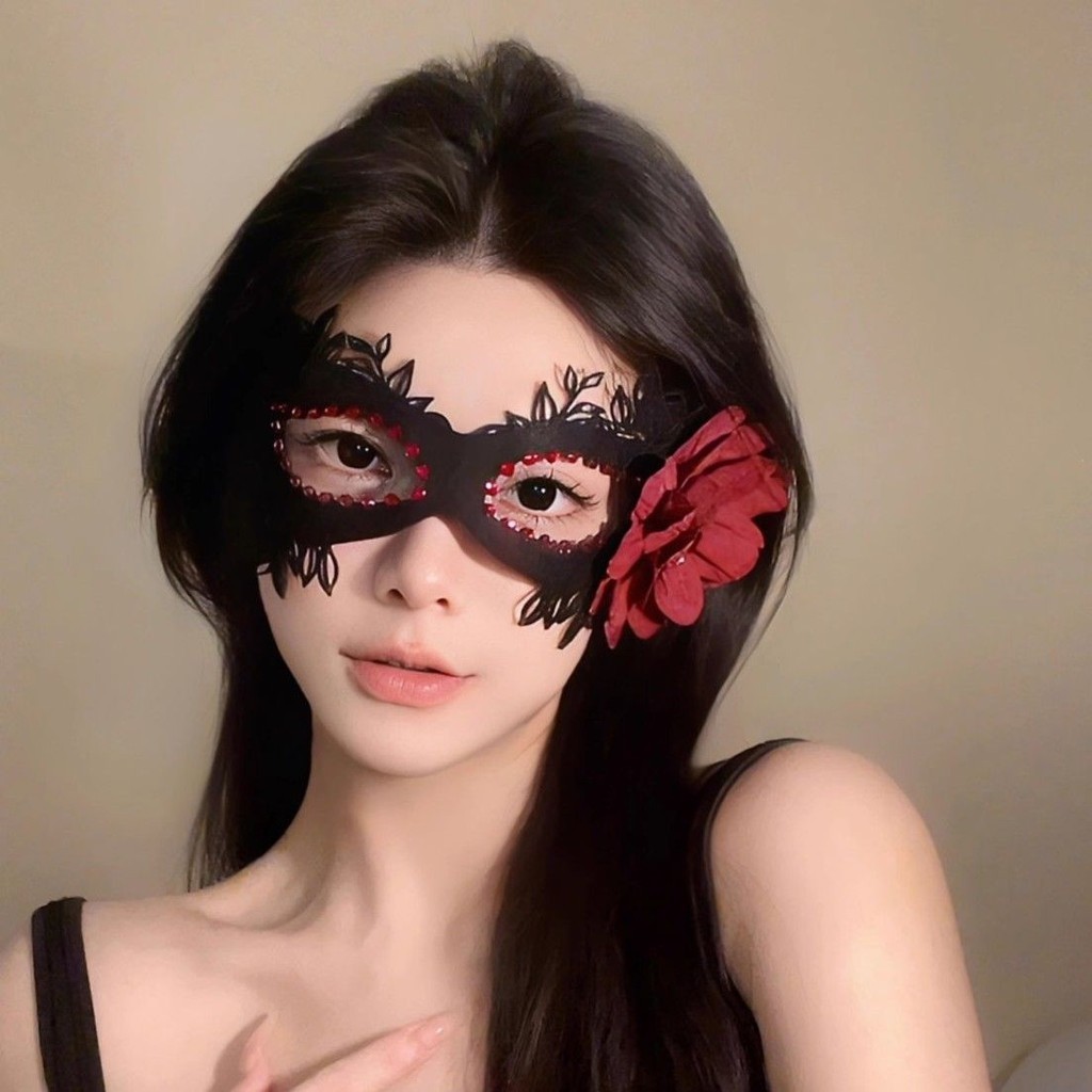 Baby _ House Black Flower Half-Face Mask Girl Eye Mask Lace Mask cos ...