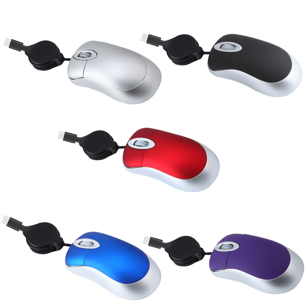 Wired Mouse Mini Type-C Retractable Cable Tiny Small Pocket Mouse ...