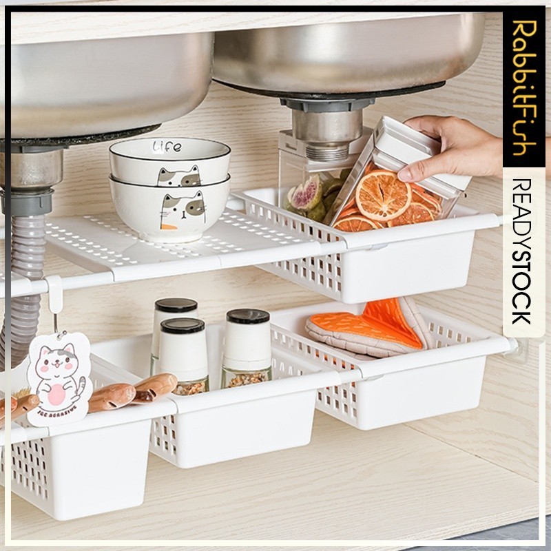 Under Sink Rack Organizer Sliding Kitchen Storage Rack | Shopee Malaysia