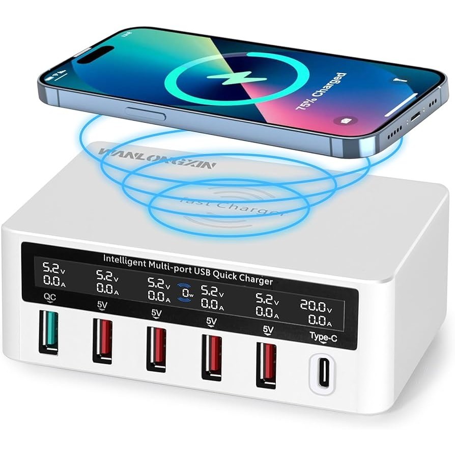 6 Port USB Charger. With Fast Charging And Wireless Charging 818F (Set ...